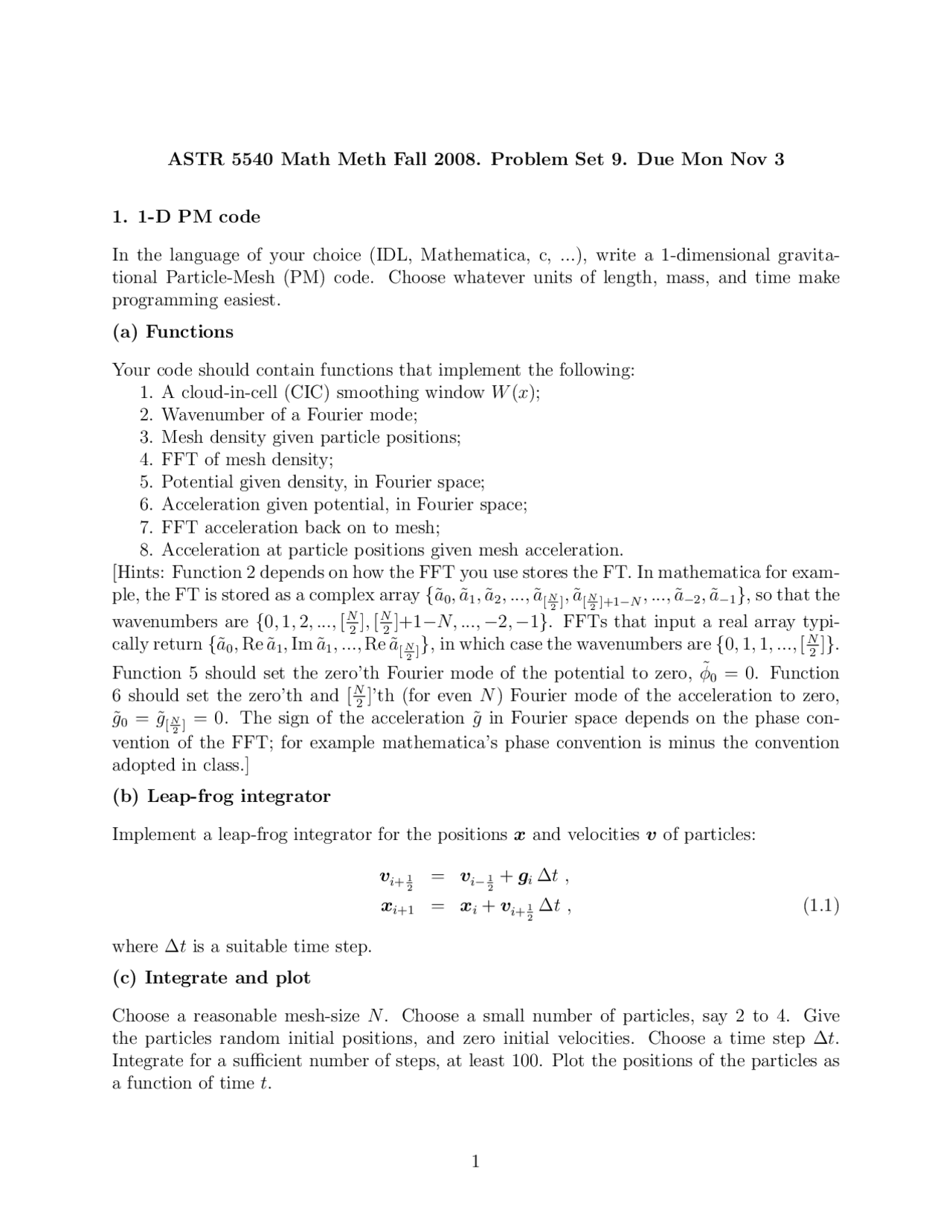 Pm Code Problem Set 9 Mathematical Analysis Astr 5540 Docsity