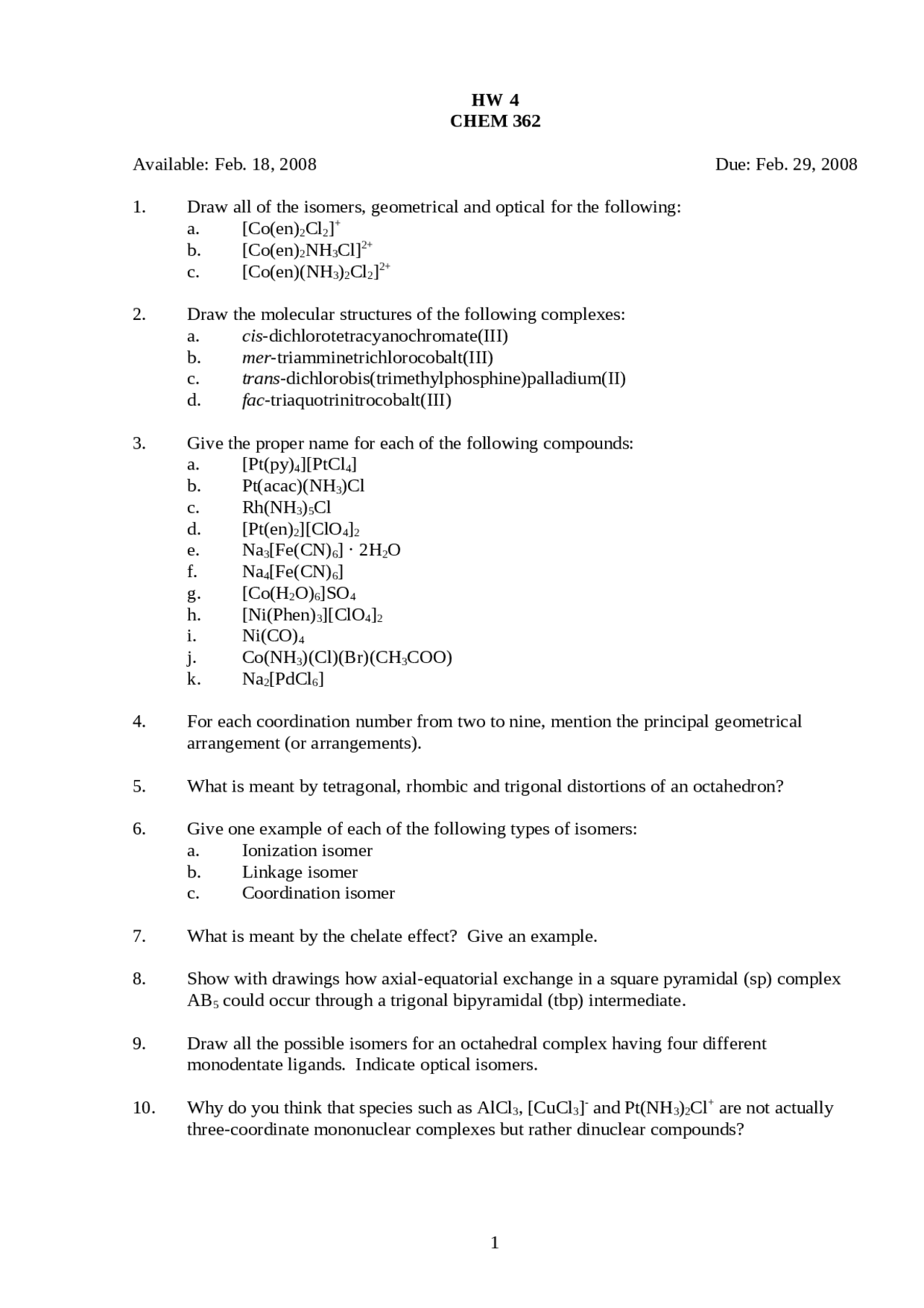 Short Questions Of Introduction To Inorganic Chemistry Assignment 4