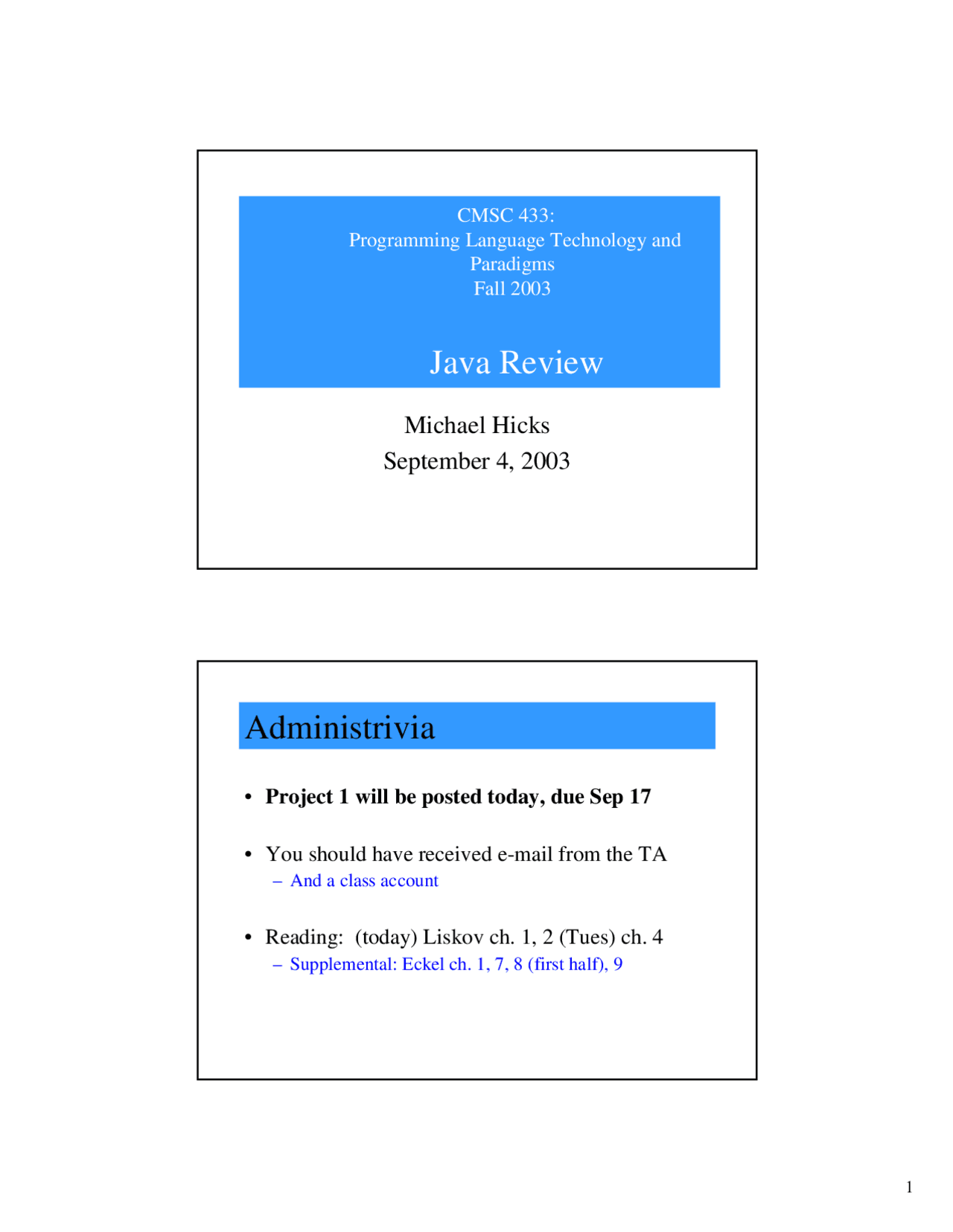 Java Review Lecture Slides Programming Language Cmsc 433 Docsity 1889