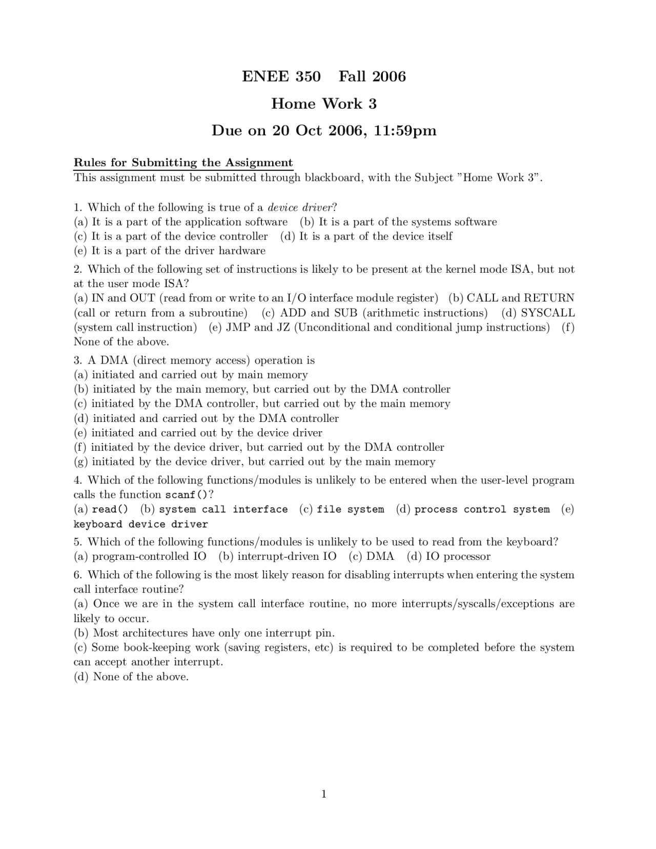 Homework 3 Computer Organization Fall 2006 Enee 350 Docsity