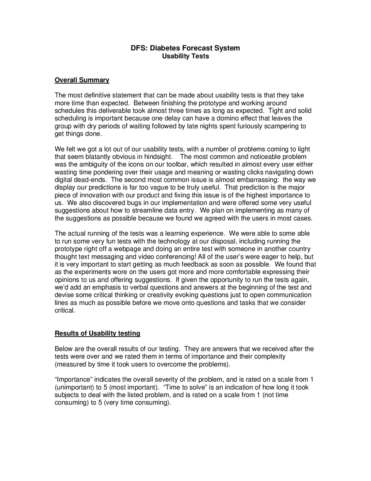 Diabetes Forecast System Usability Test Notes Cmsc 434 Docsity