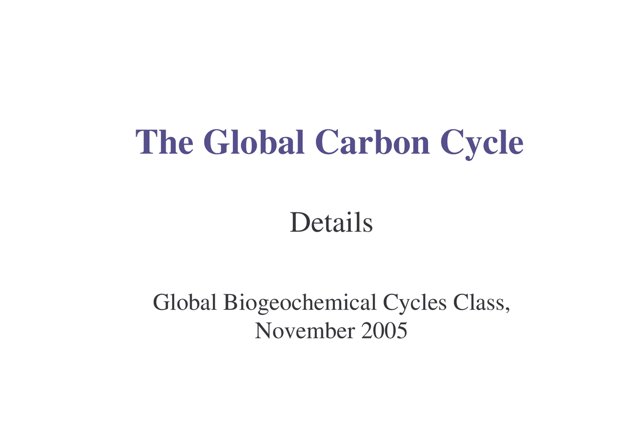 The Global Carbon Cycle Lecture Slides Geos 489 Docsity