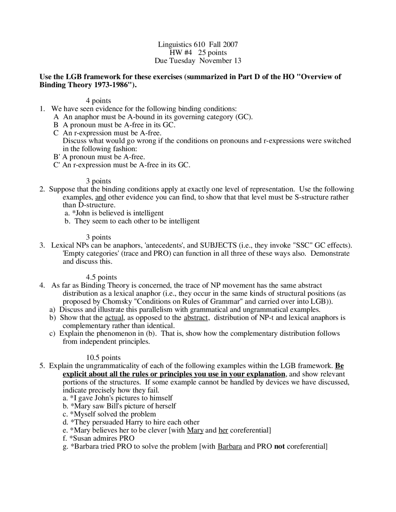 Homework 4 With 25 Points Syntactic Theory Ling 610 Docsity