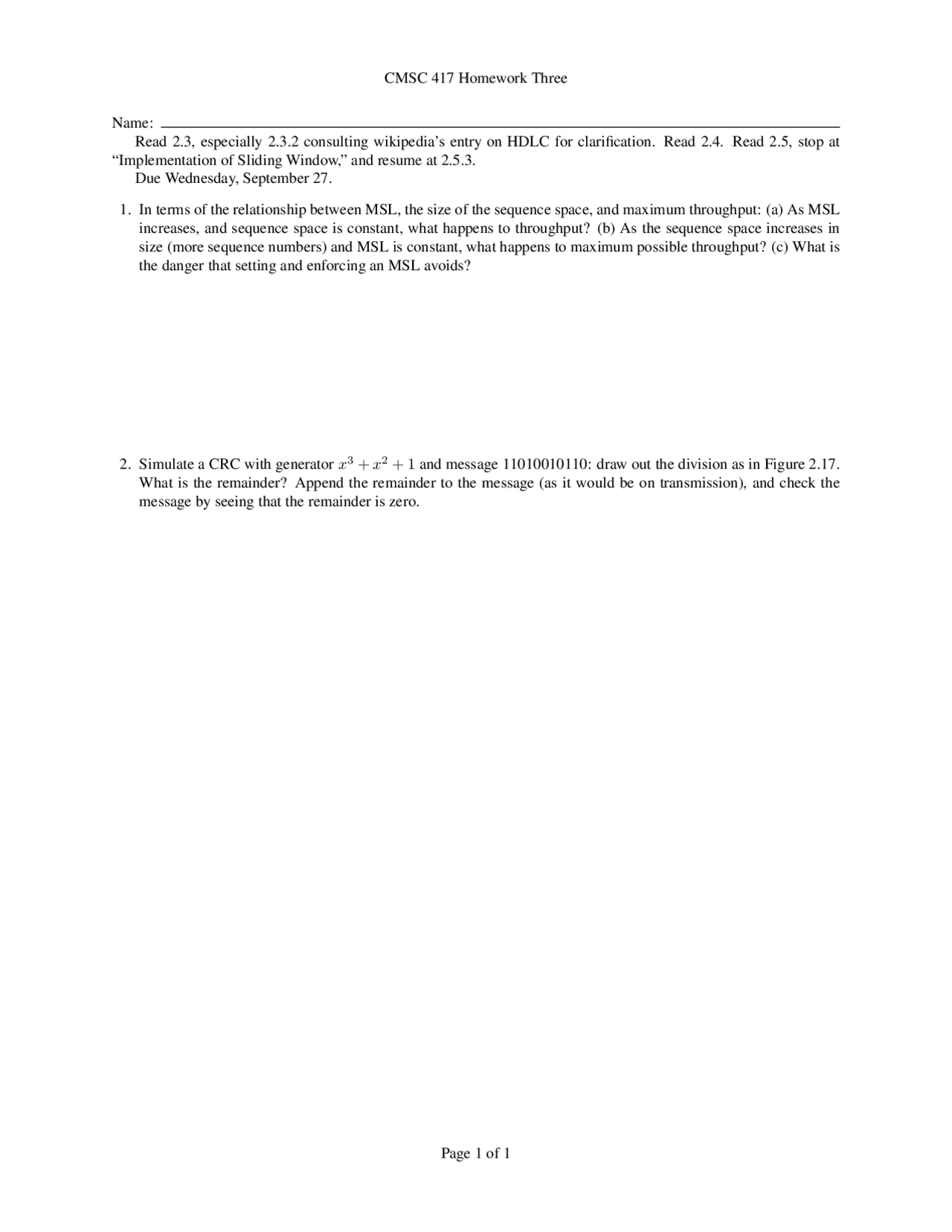 Assignment 3 Questions Computer Networks Cmsc 417 Docsity