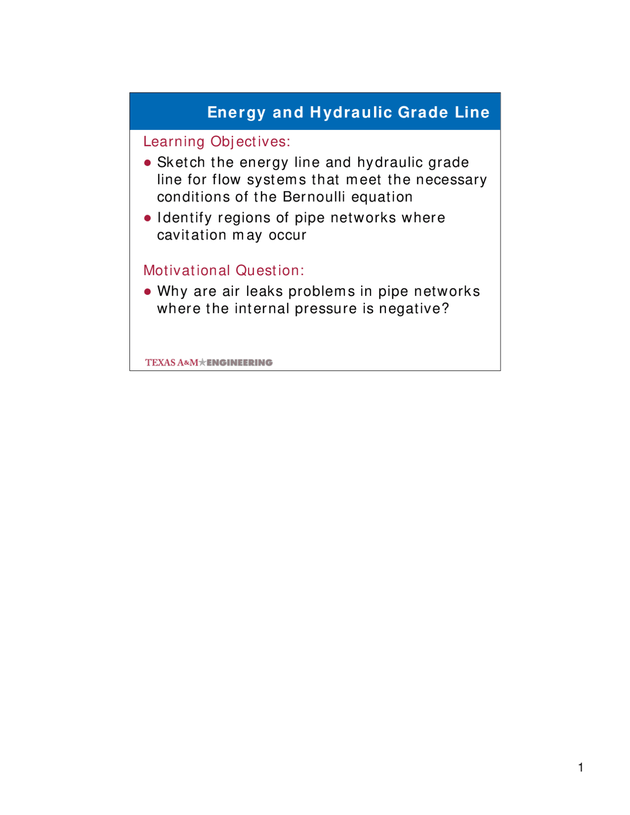 Energy and Hydraulic Grade Line in Fluid Systems - Prof. S. Socolofsky ...