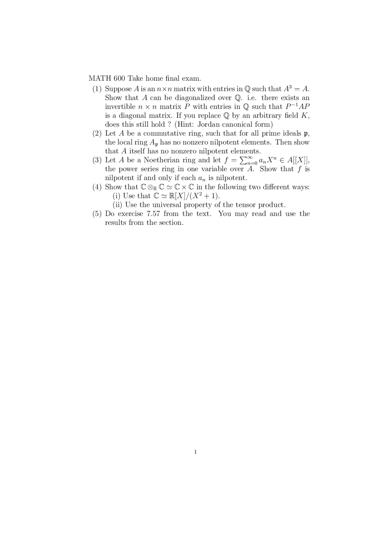 5 Problems On Diagonal Matrix In Abstract Algebra Final Exam Math