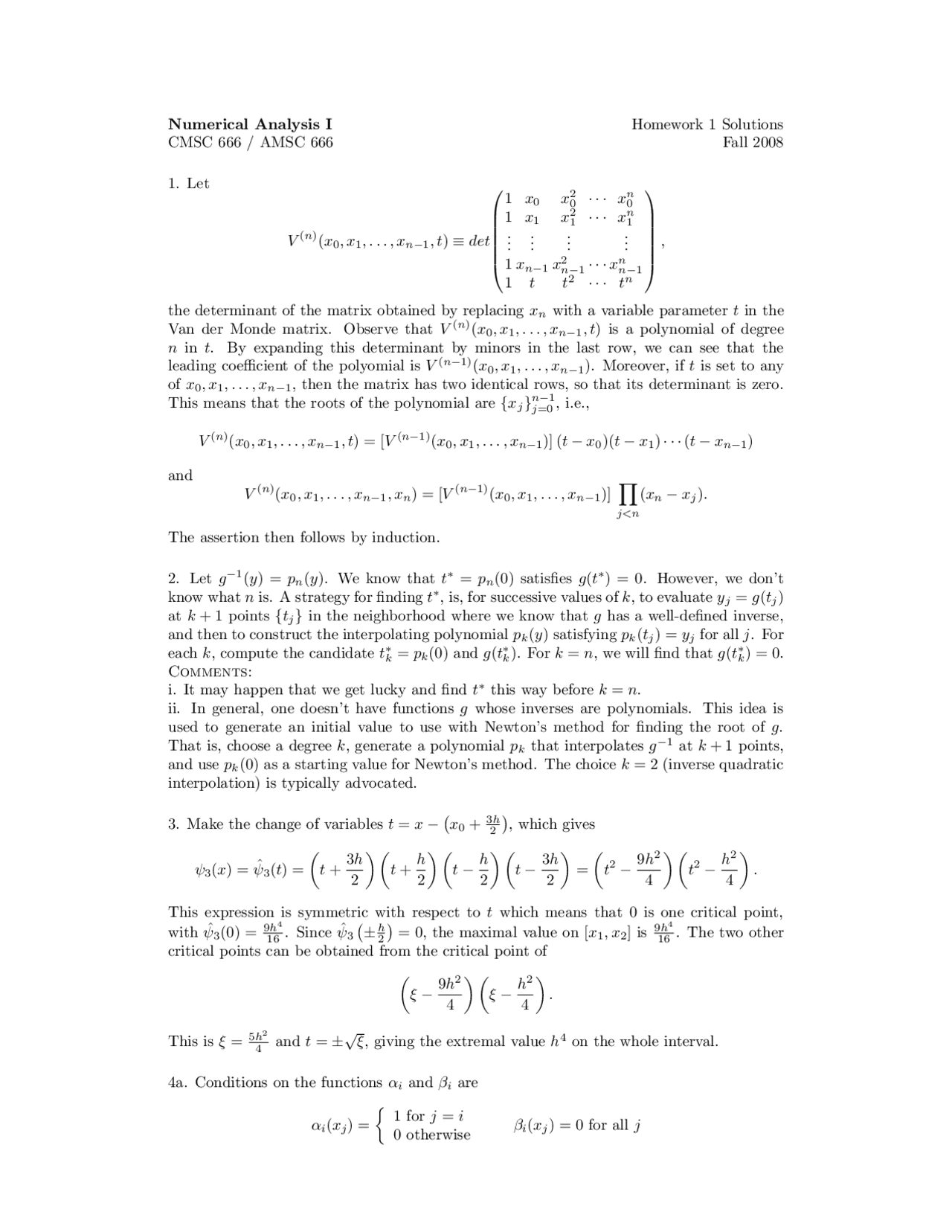 Homework 1 Solution Numerical Analysis I Cmsc 666 Docsity