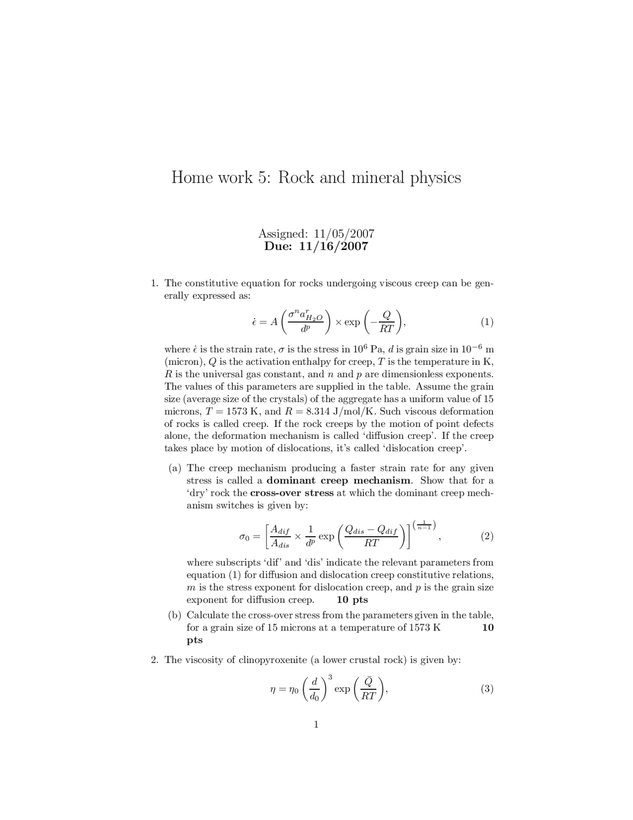 Rock And Mineral Physics Assignment 5 Geol 446 Docsity