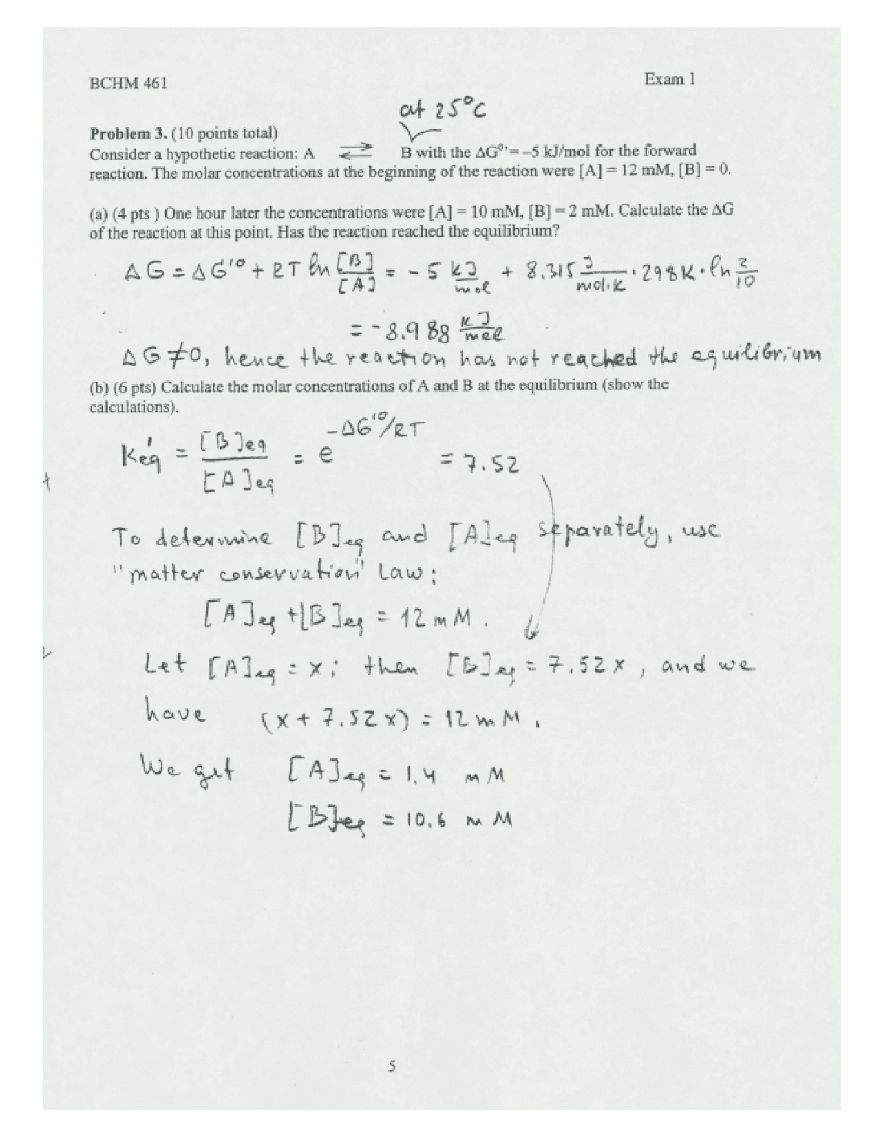 Exam 1 With Solution For Biochemistry I Bchm 461 Docsity