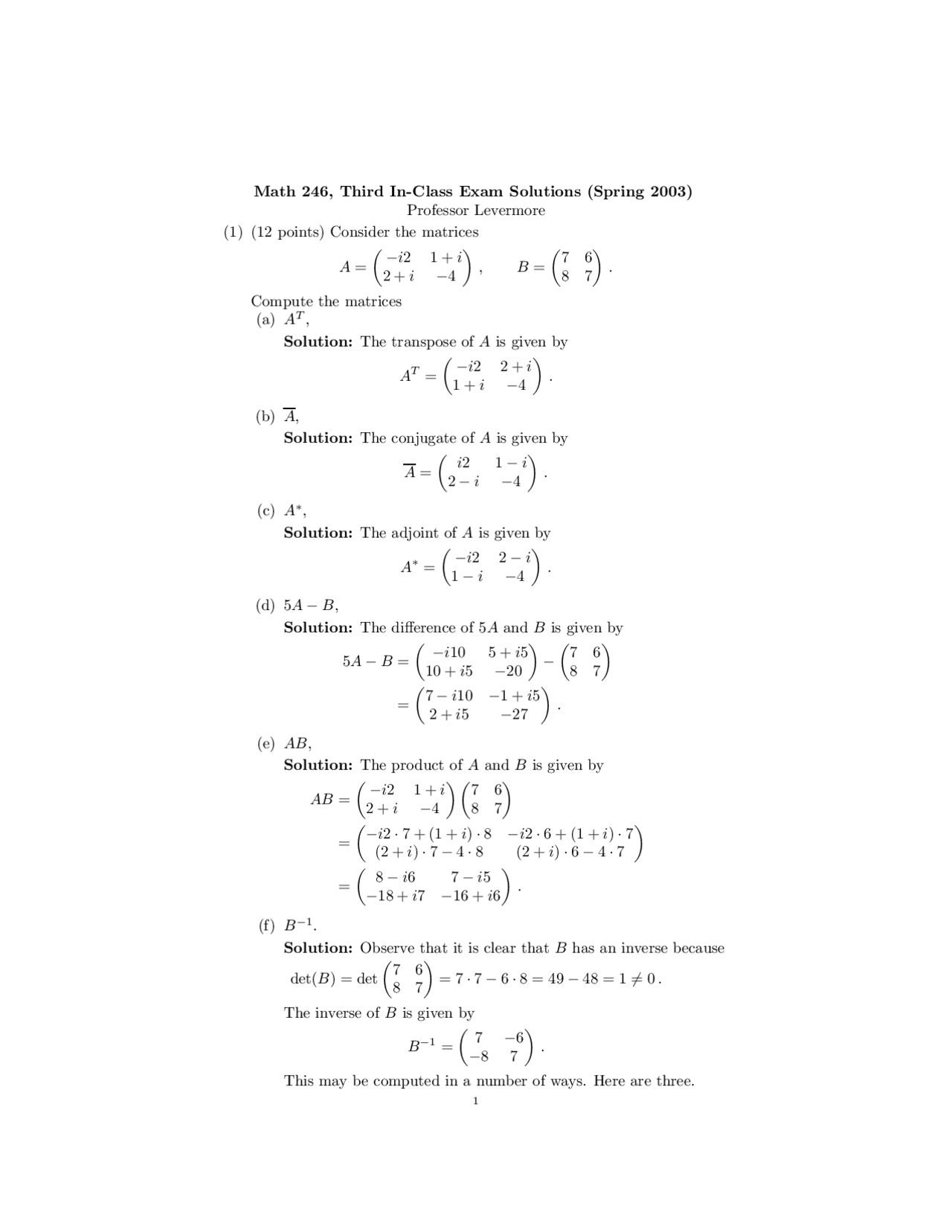 Complete Math Exam With Questions Development And Solutions Math 246