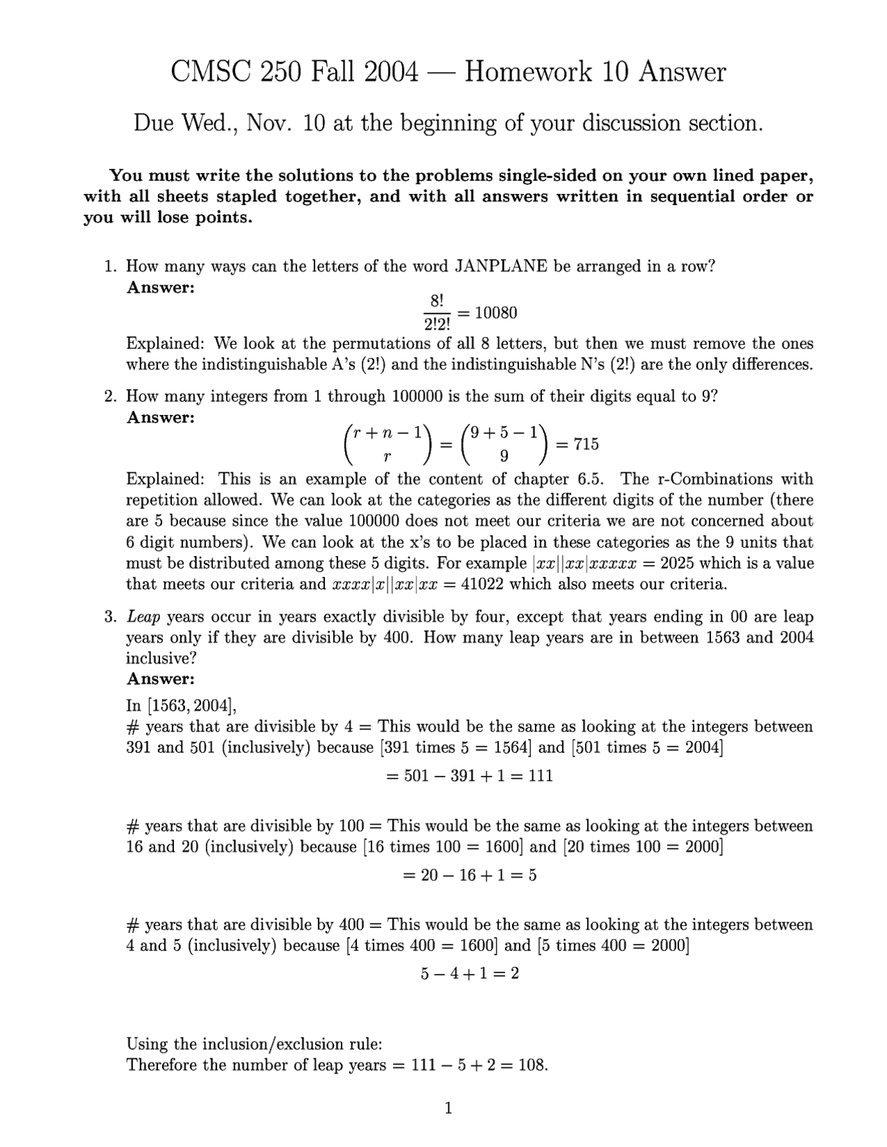 Solved Homework 10 Questions Discrete Structures Cmsc 250 Docsity