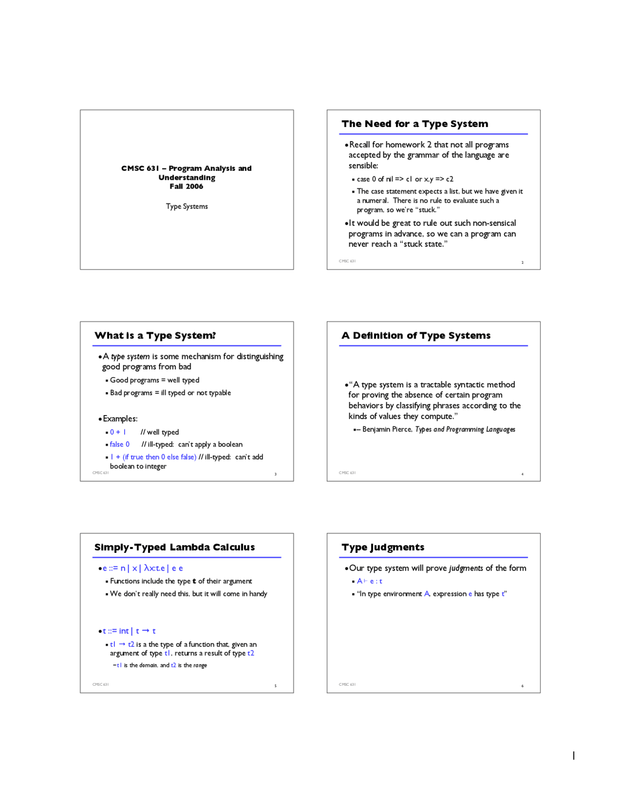 Notes On Type System Programme Analysis And Understanding Cmsc 631 6848