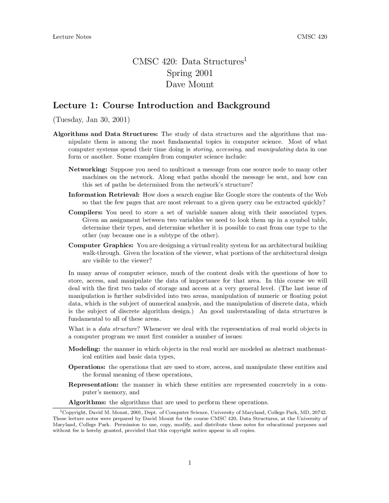 Course Introduction And Background Data Structures Cmsc 420 Apuntes Estructuras De Datos Y