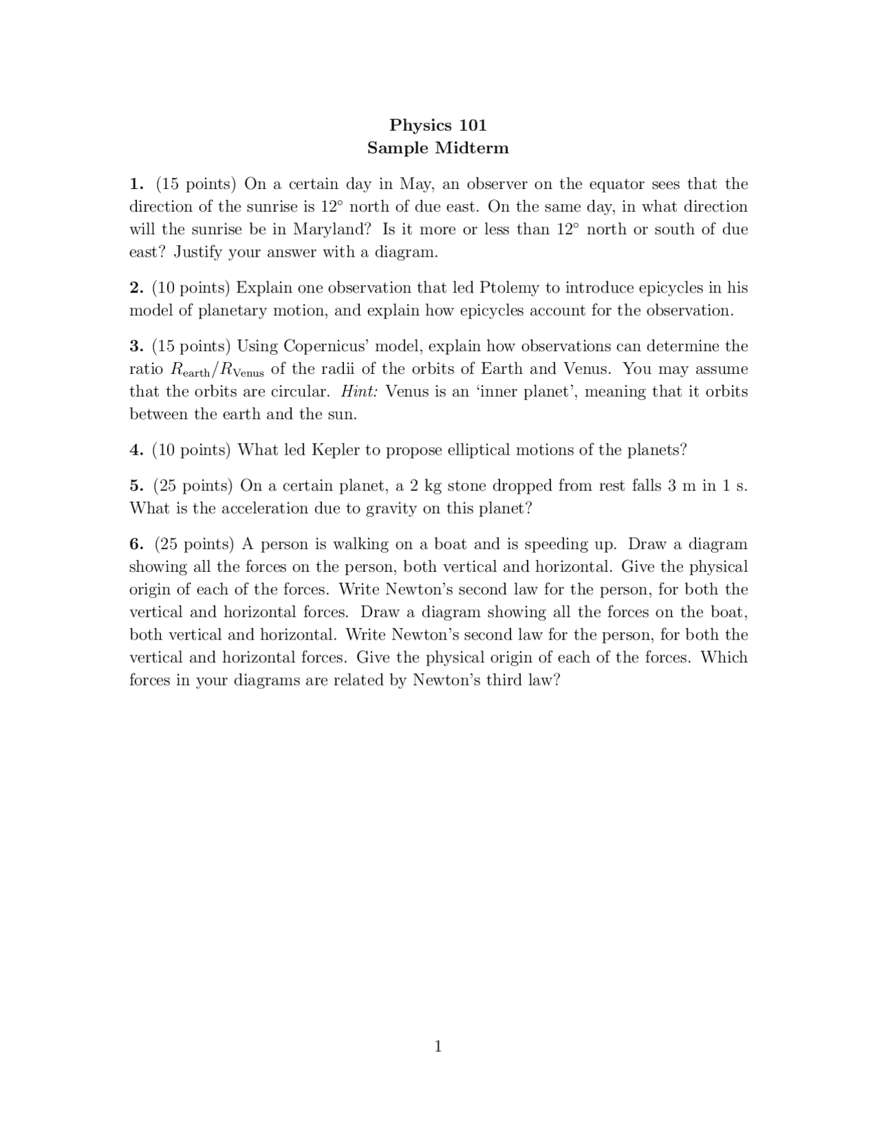 Sample Midterm Exam Contemporary Physics Phys 101 Docsity