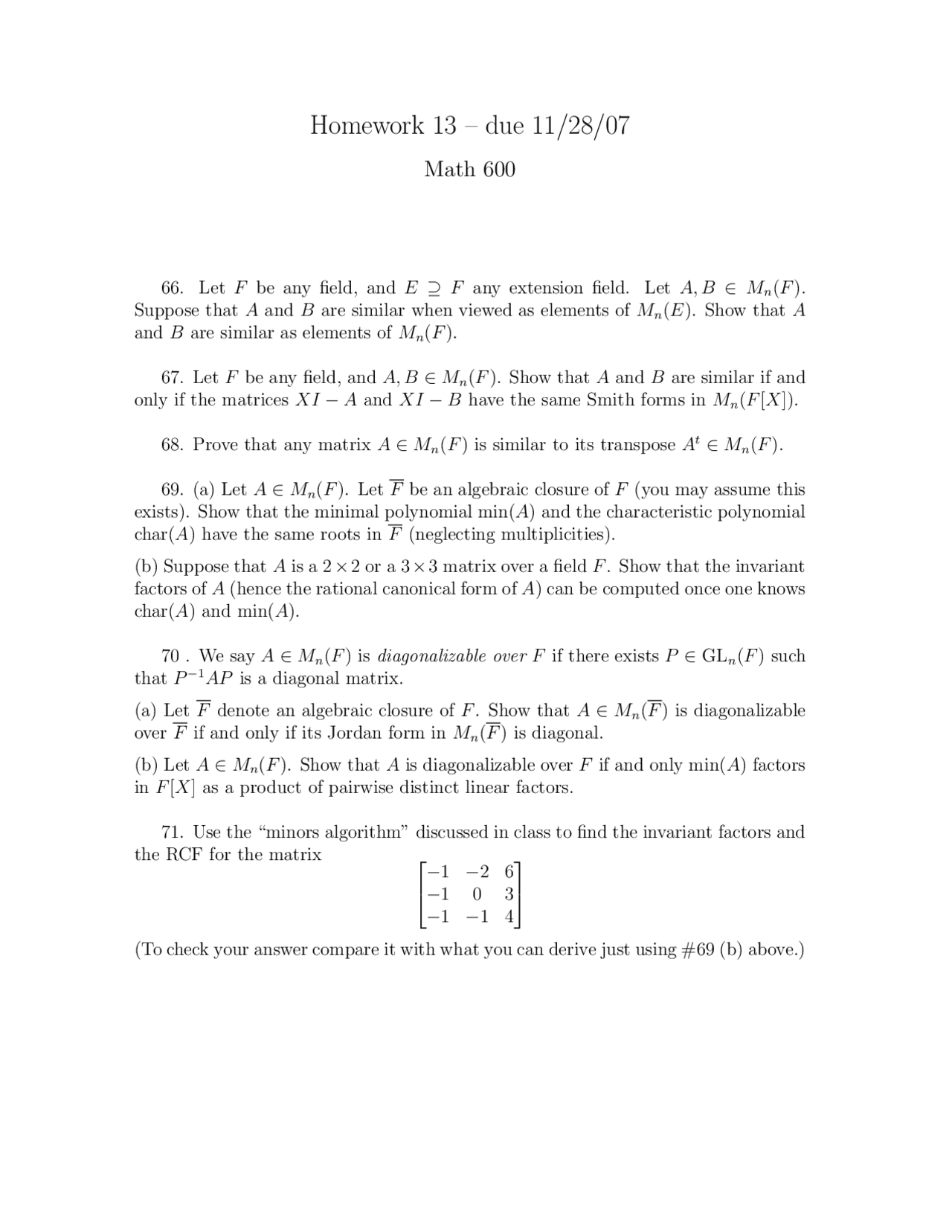 Homework 13 Questions Abstract Algebra I Math 600 Docsity