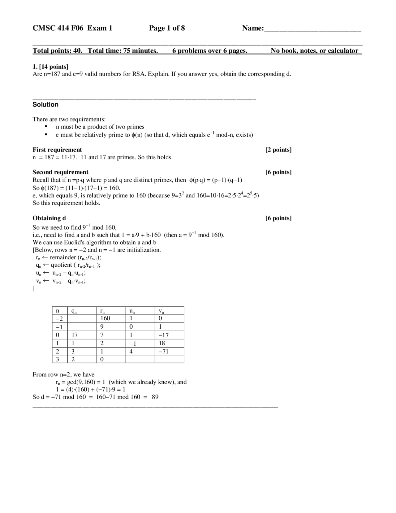 Exam 1 With Solution Computer Network And Security Cmsc 414 Docsity 0370