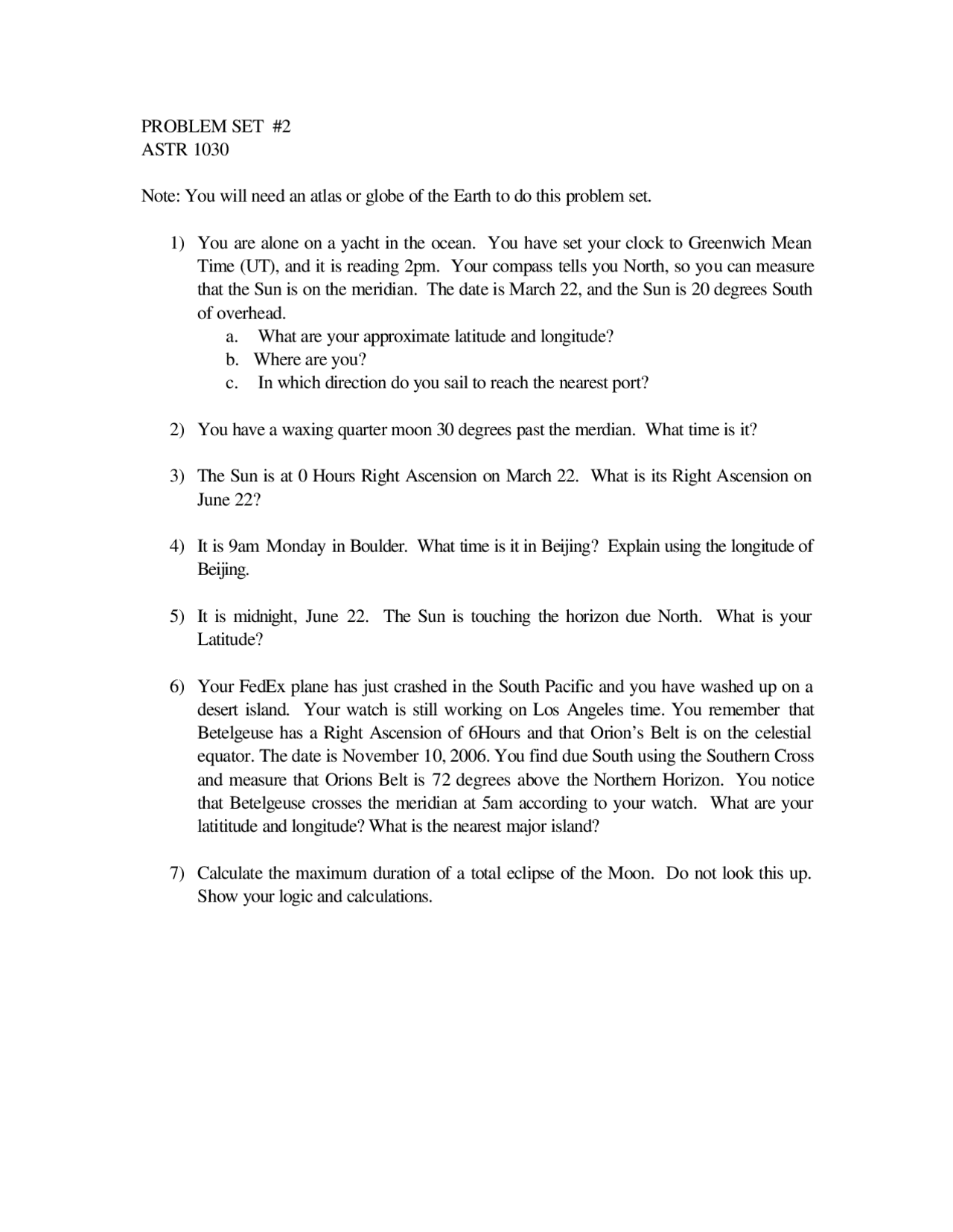Problem Set 2 Accelerated Introductory Astronomy I Astr 1030 Docsity