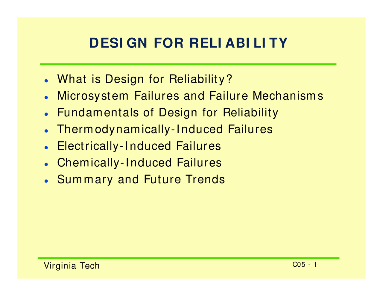 Lecture Slides Design For Reliability Ece 4235 Docsity