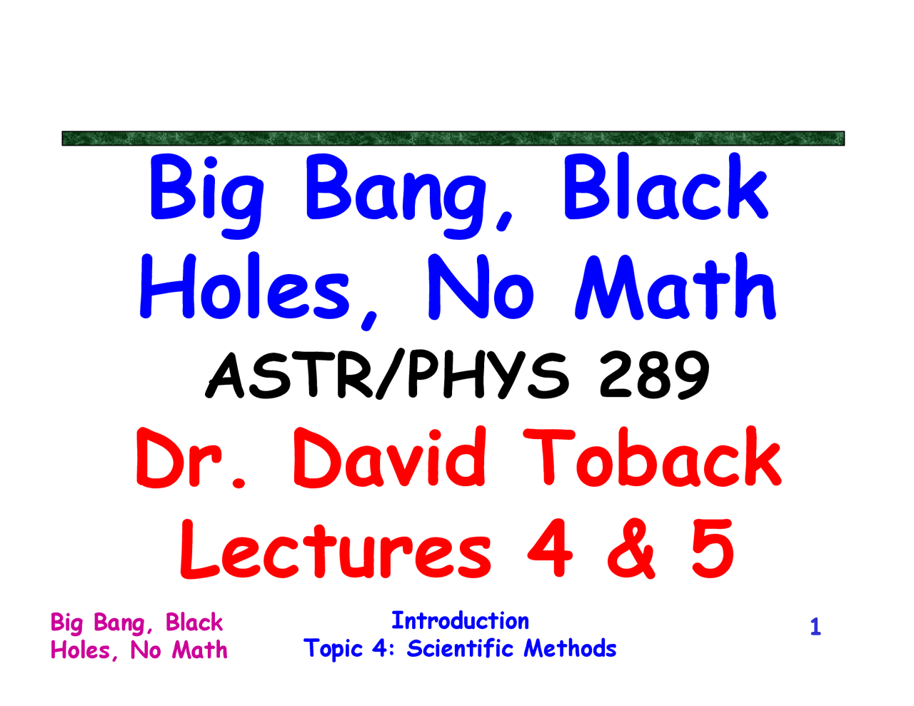 Introduction To Scientific Methods Lecture Slides Phys 289 Docsity