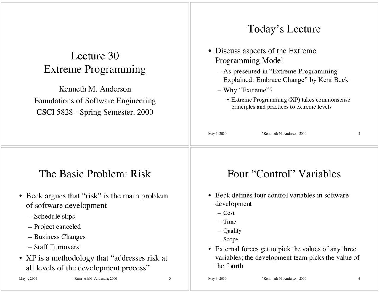 Extreme Programming Foundations Of Software Engineering Slides