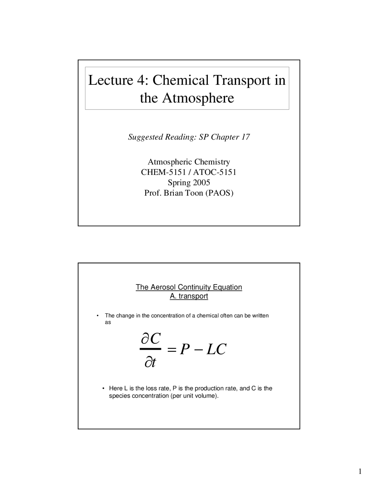 Chemical Transport In The Atmosphere Lecture Slides Chem 5151 Docsity