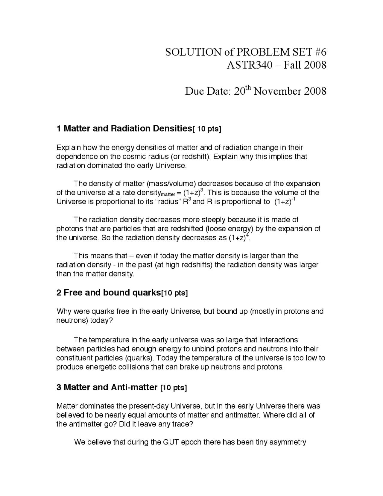 Solution Of Problem Set 6 Origin Of Universe Astr 340 Docsity