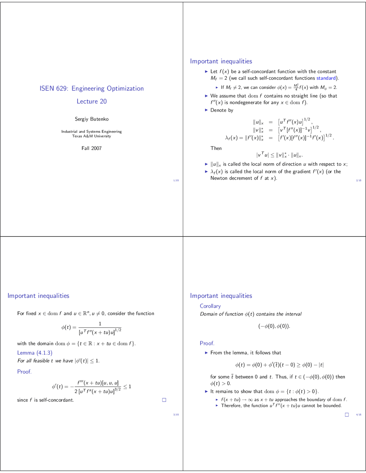 Important Inequalities Lecture 20 Engineering Optimization Isen 629