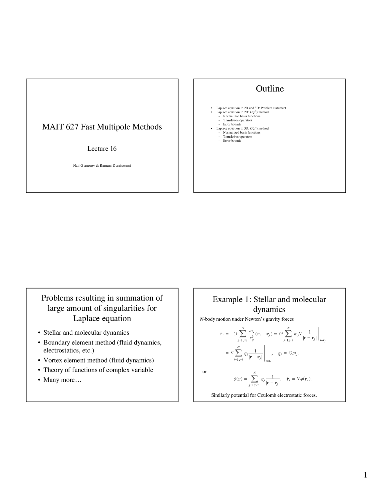 Steller And Molecular Dynamics In Fast Multipole Methods Mait 627 Docsity