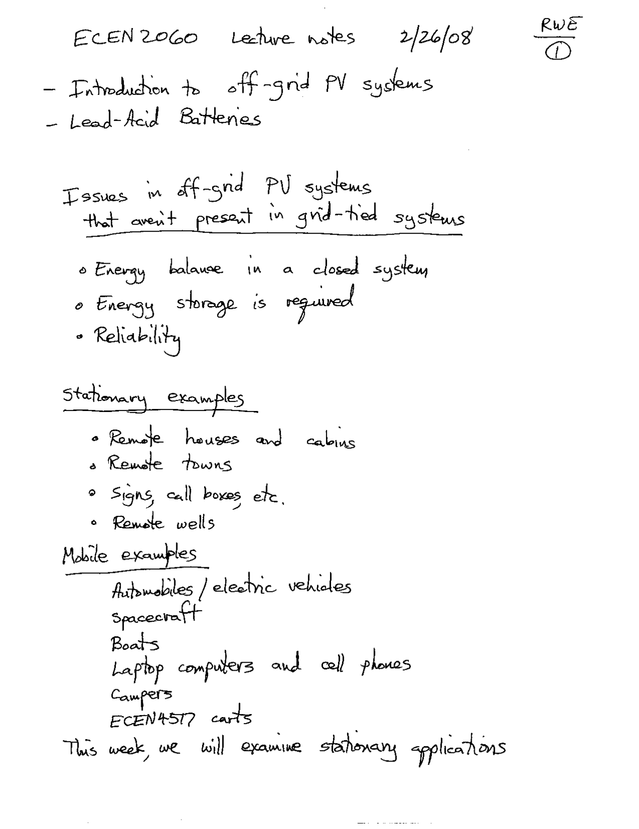 Handwritten Notes On Lead Acid Batteries Off Grid Pv Systems Ecen