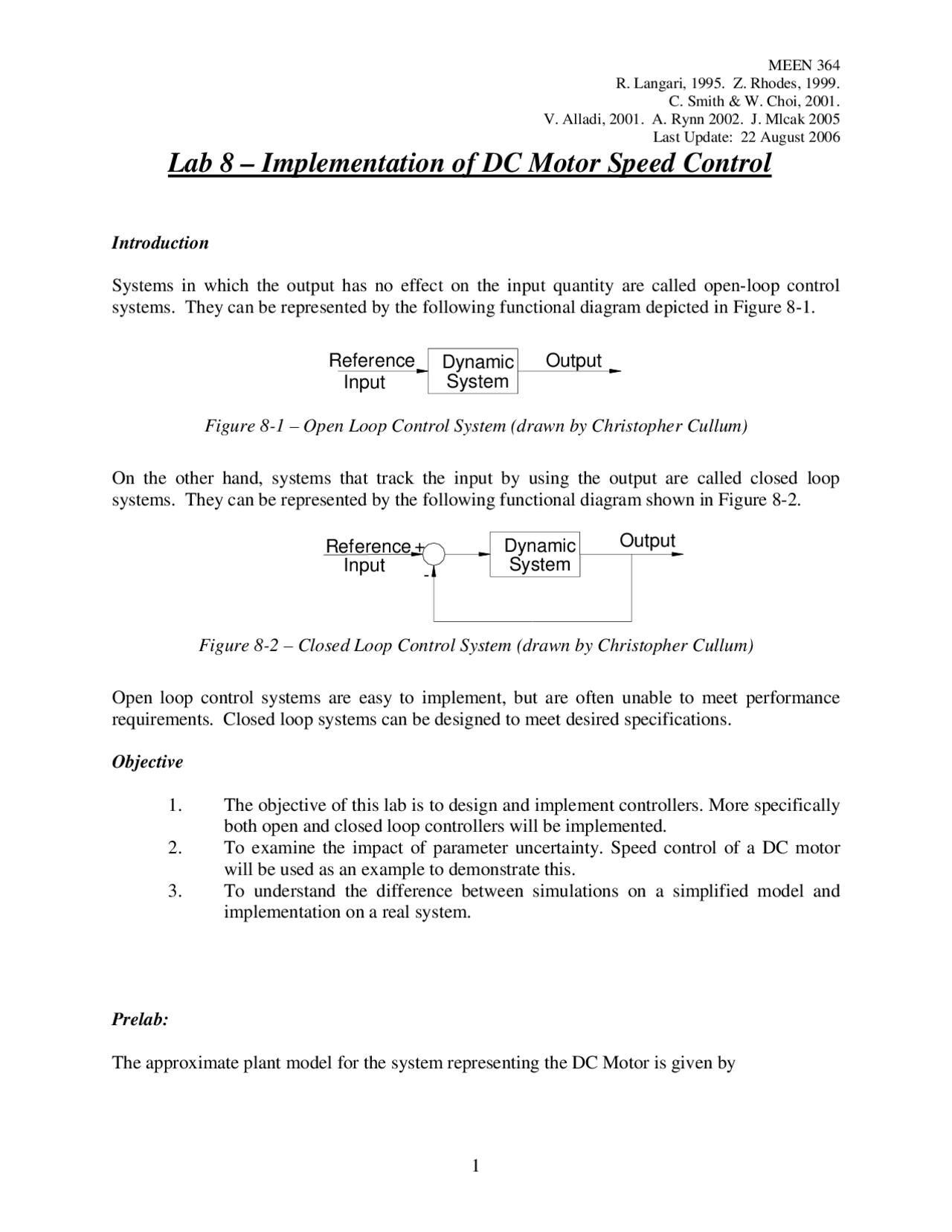Implementation of DC Motor Speed Control - Lab 8 | MEEN 364 - Docsity