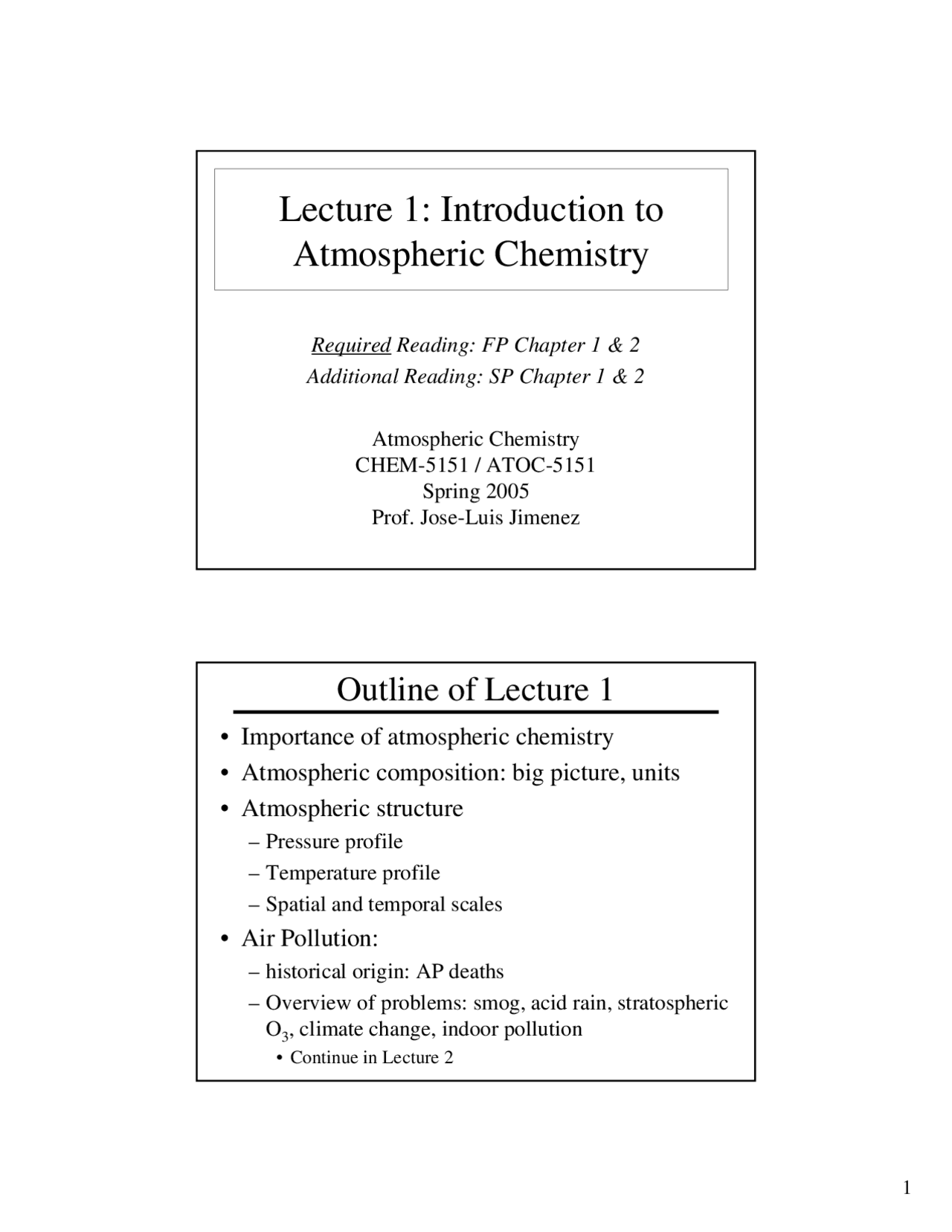 Introduction To Atmospheric Chemistry Lecture Slides Chem 5151