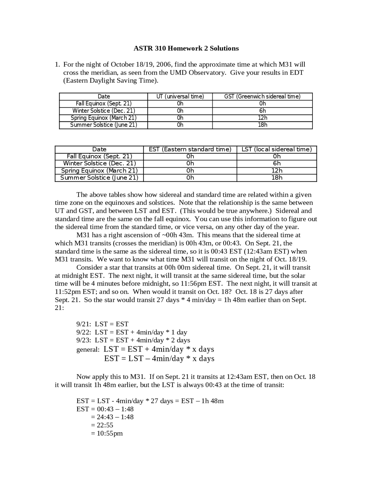 Homework 2 Solutions Observational Astronomy Astr 310 Docsity