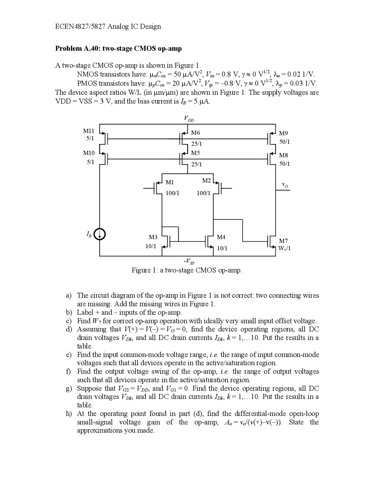 Two Stage Cmos Op Amp Assignment 5 Ecen 4827 Docsity