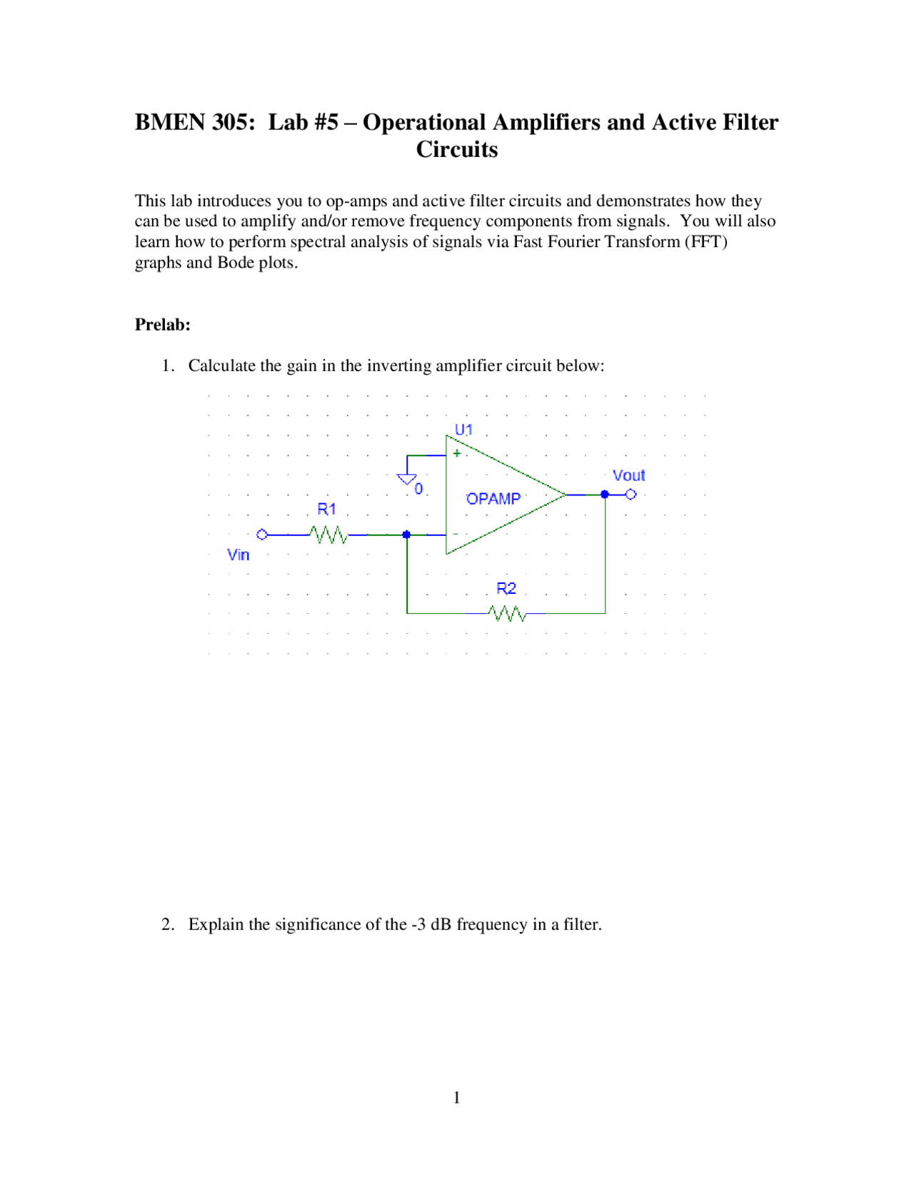 Operational Amplifiers And Active Filter Circuits Lab 5 Bmen 305
