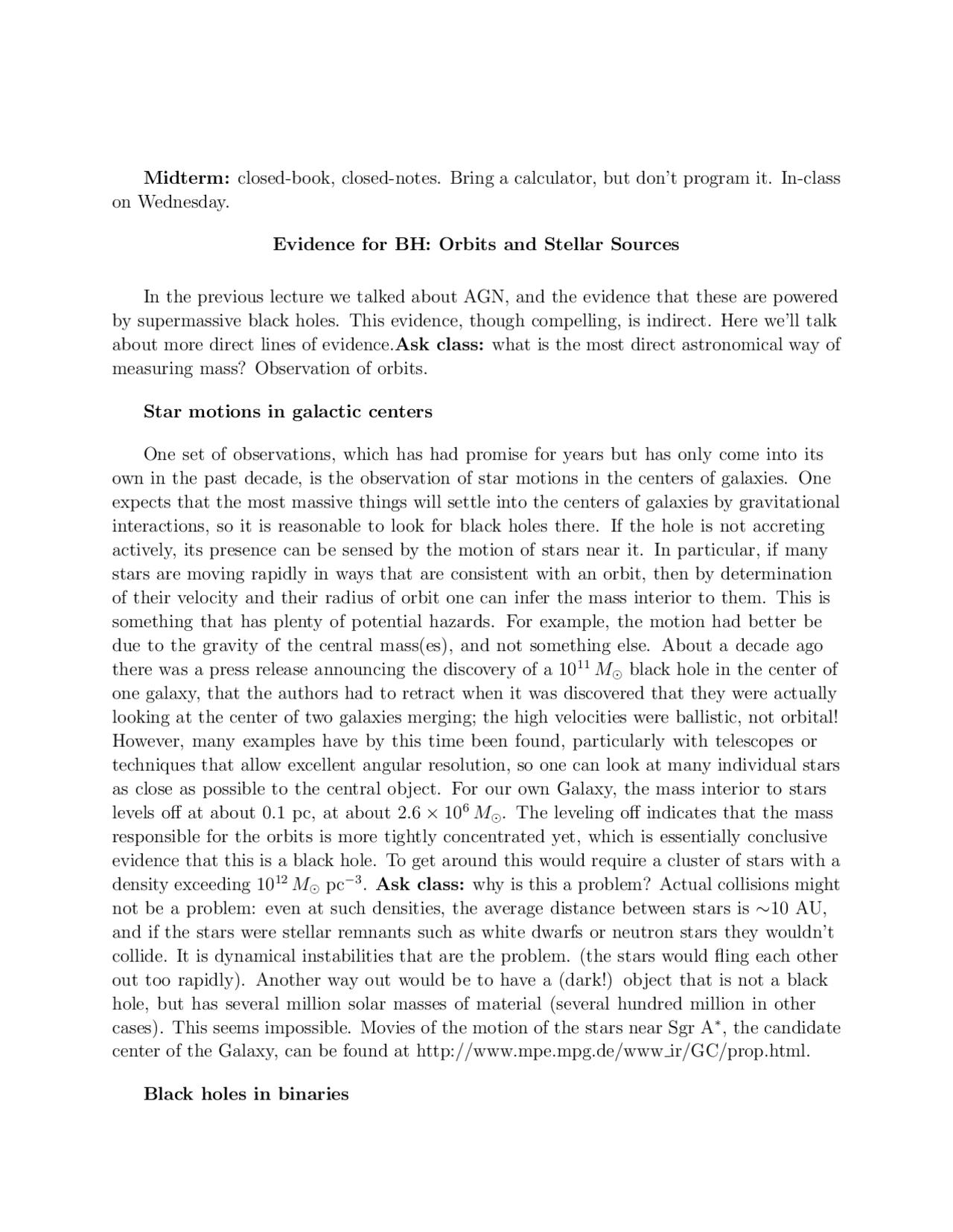Orbits And Stellar Sources Star Motions In Galactic Center Astr 688