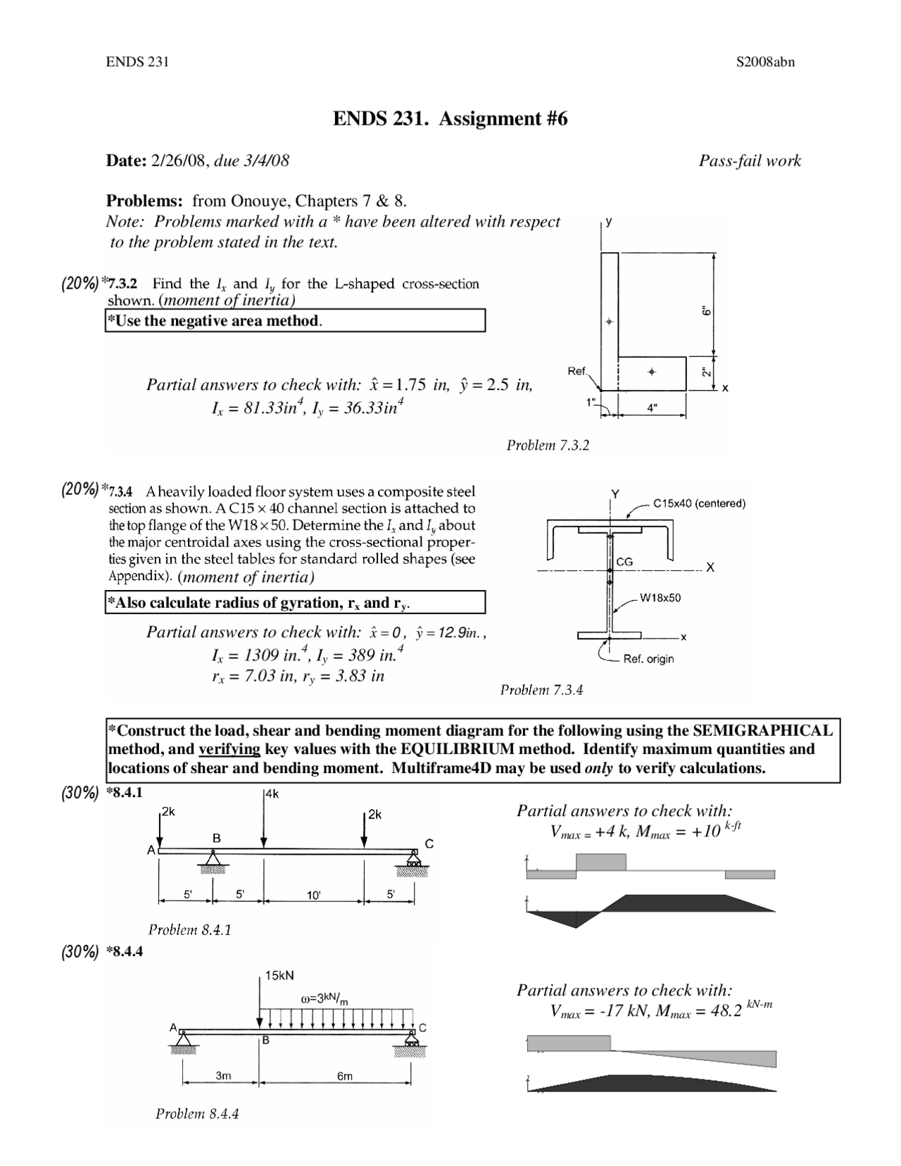 Assignment #6: Structural Analysis Problems from Onouye's Text - Prof. A. Nichols | Assignments ...