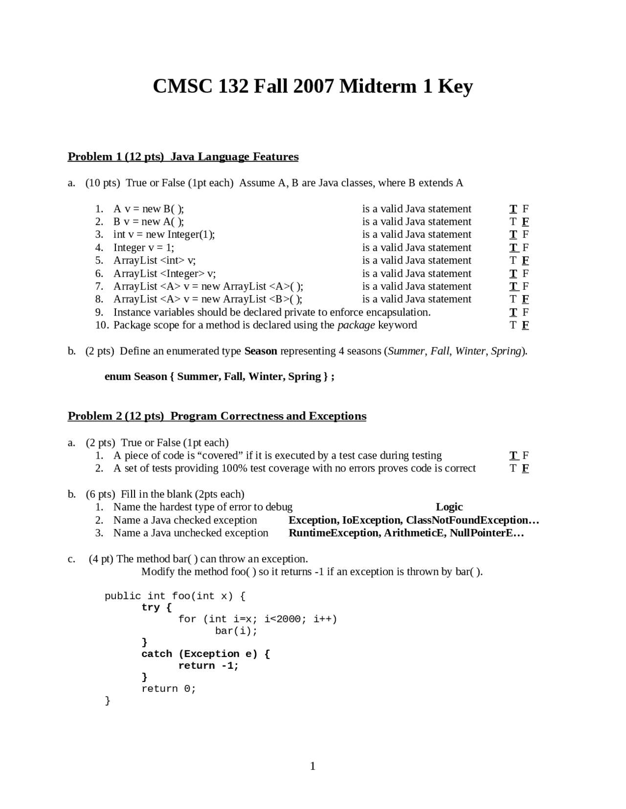 6 Problems Of Object Oriented Programming Ll Exam 1 Cmsc 132 Docsity