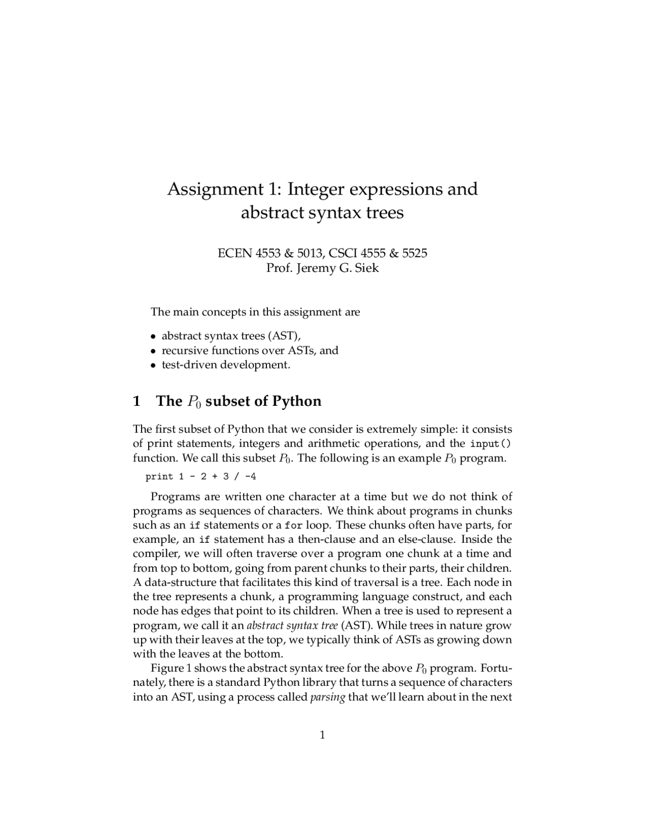 Assignment 1 Integer Expressions And Abstract Syntax Trees Ecen 4553 Docsity