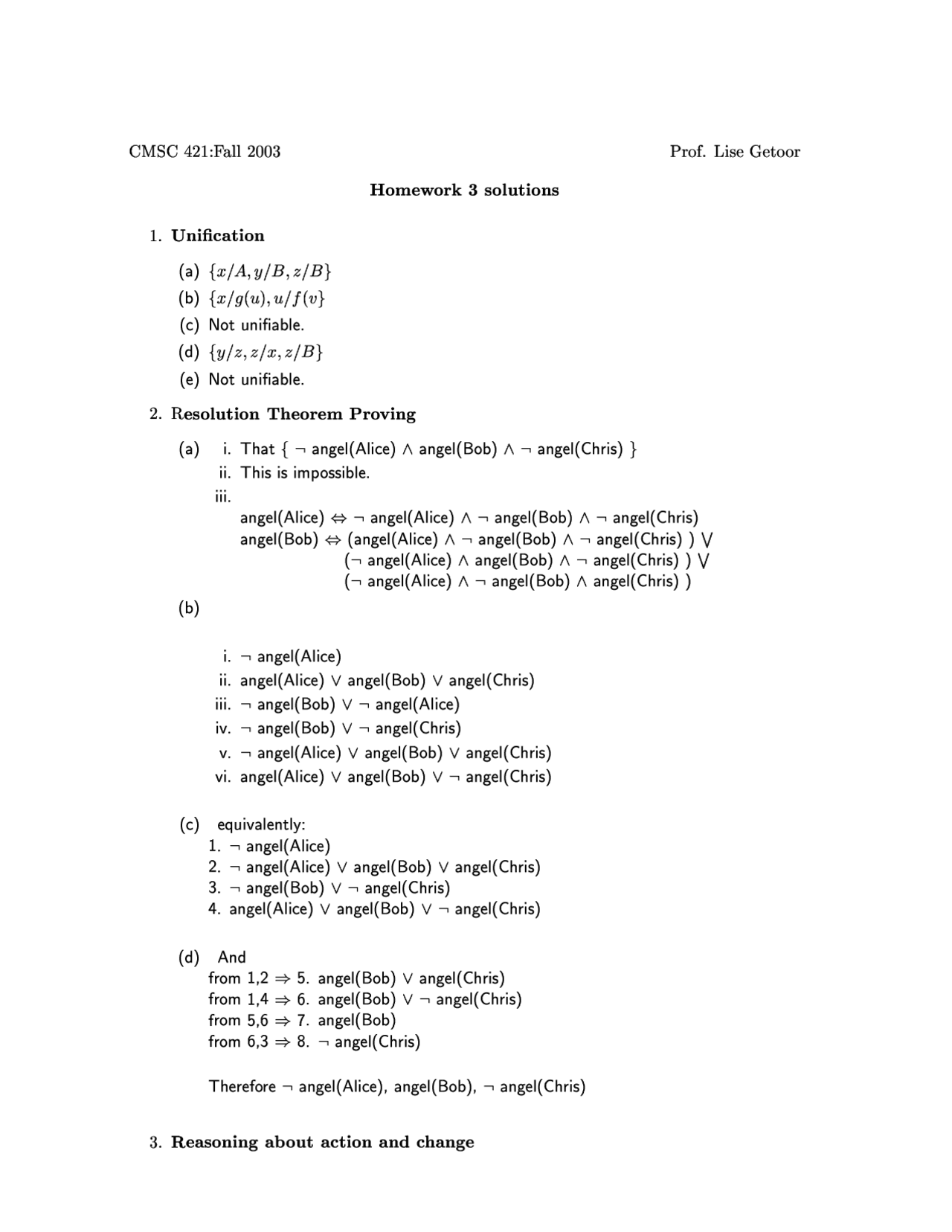 Unification and the Resolution Theorem - Homework 3 | CMSC 421 - Docsity