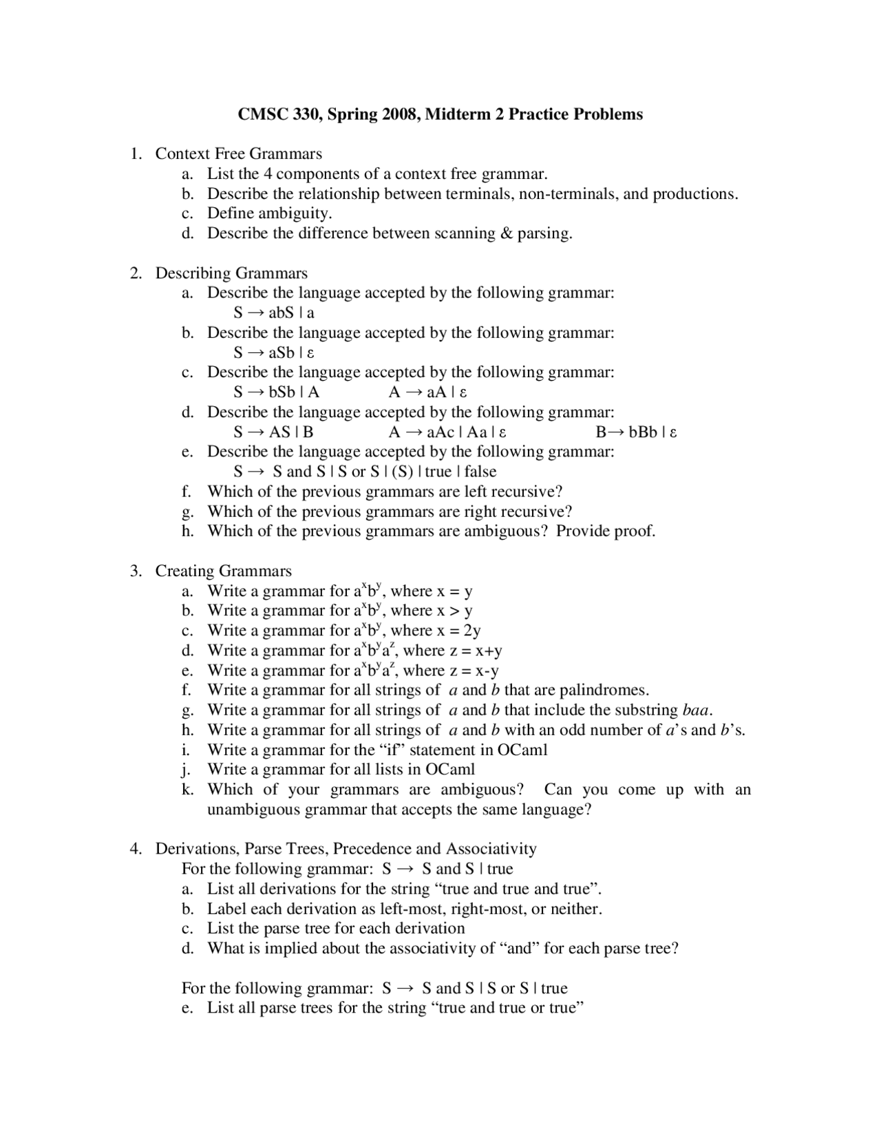 Practice Problems Midterm Exam 2 Organization Programming Language