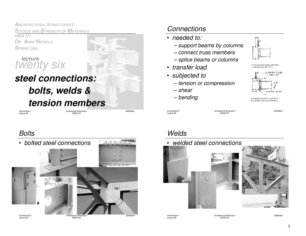 Steel Connections: Bolts, Welds and Tension Members - Notes | ENDS 231 ...