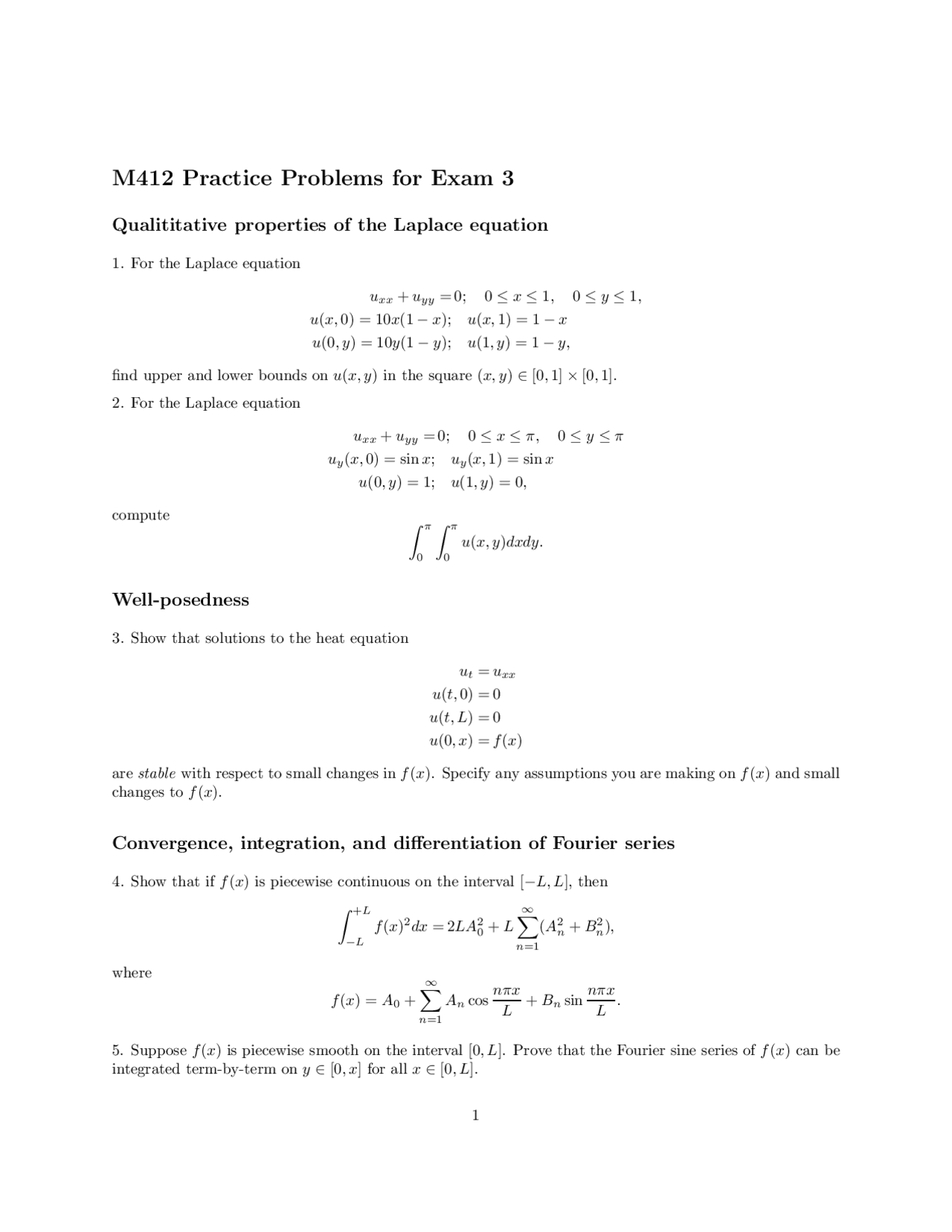 Qualitative Properties of Laplace Equations - Exam 3 | MATH 412 | Exams Differential Equations ...