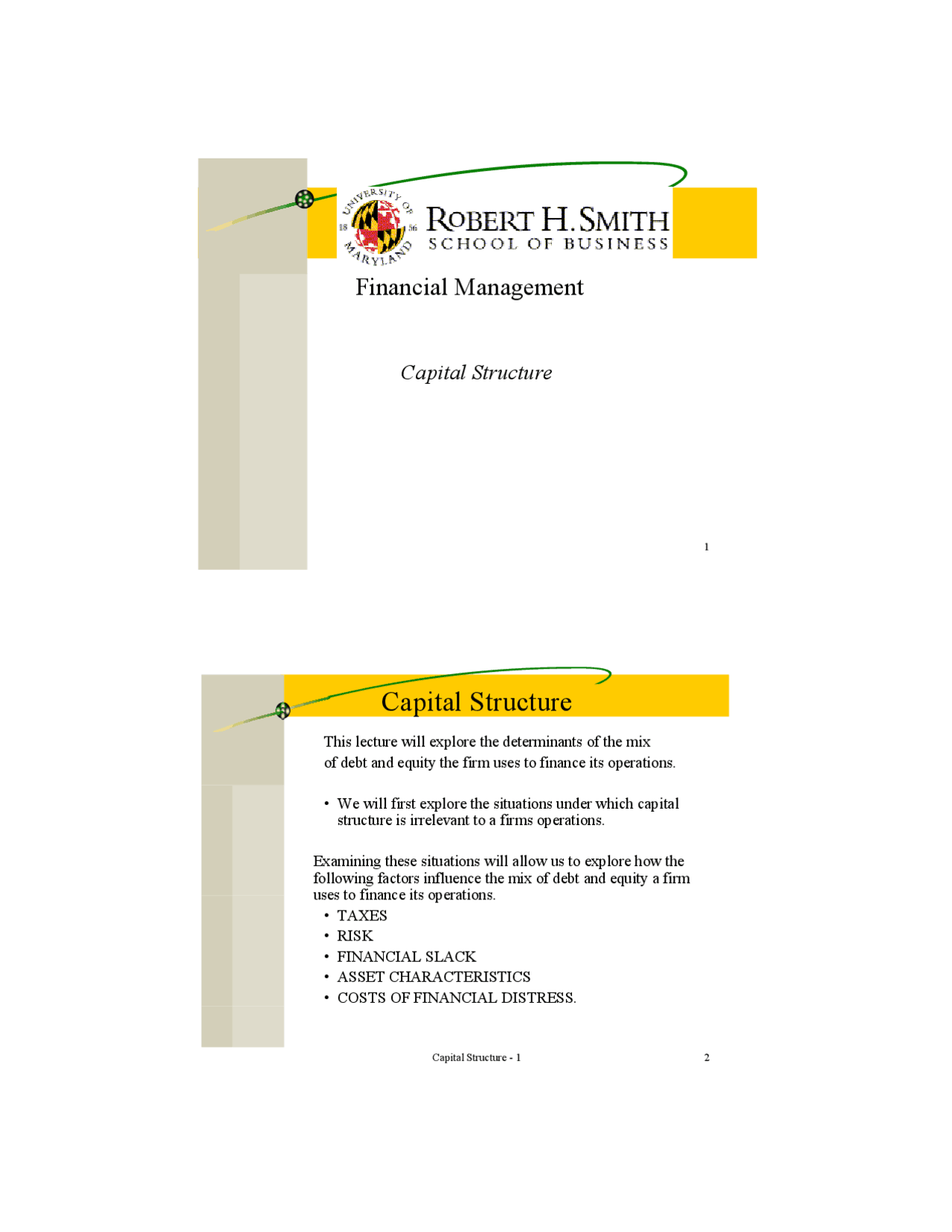 Capital Structure Lecture Slides Bmgt 640 Docsity