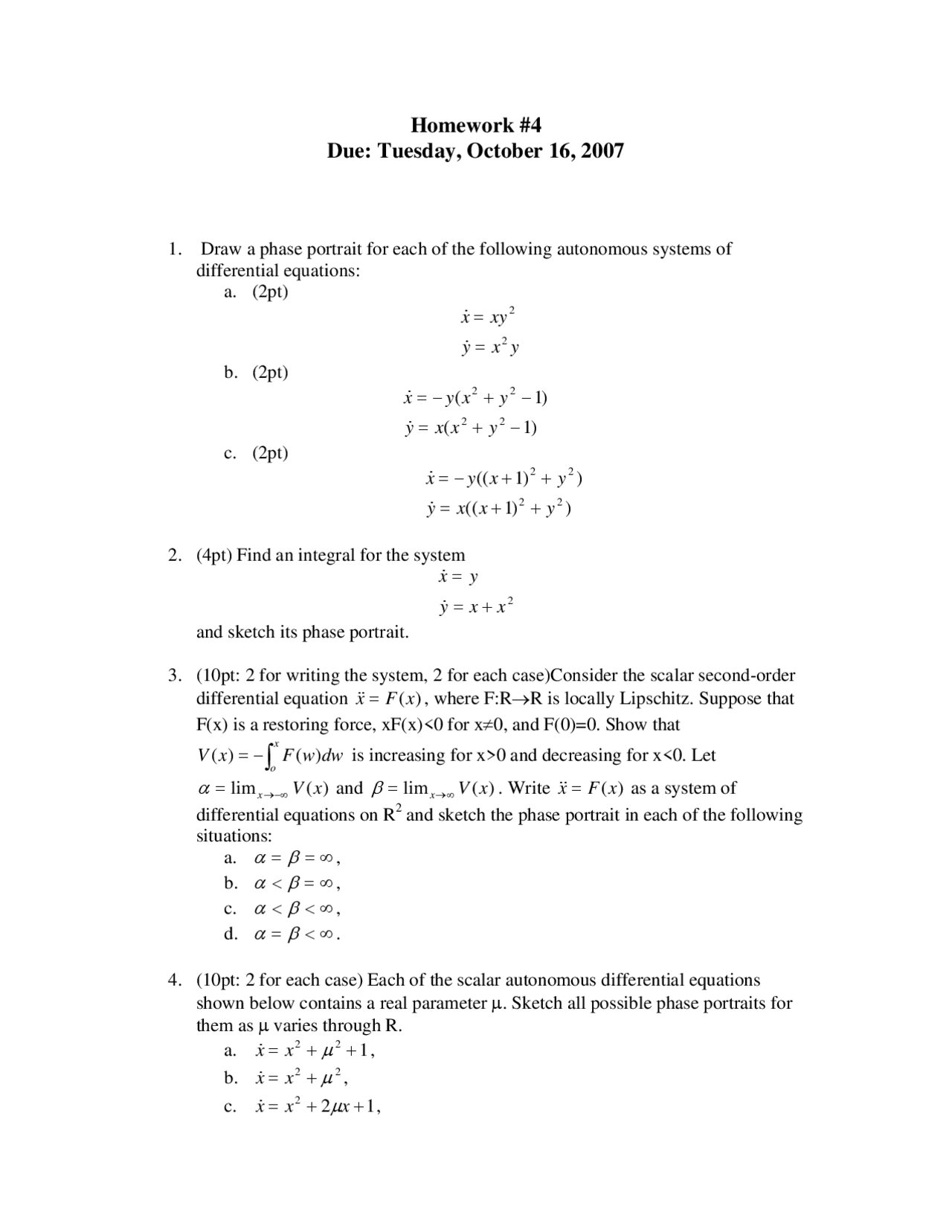 Homework 4 Ordinary Differential Equations I Fall 2007 Math 670