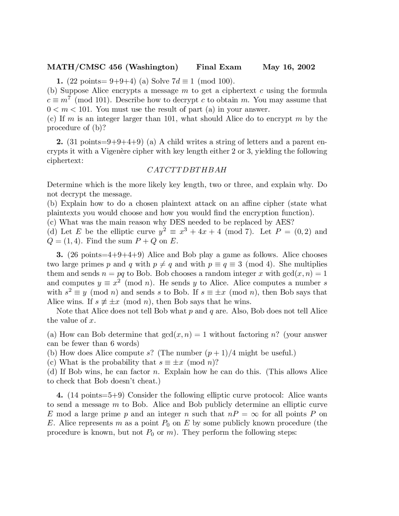 MATH/CMSC 456 Final Exam Solutions and Explanations | Exams ...