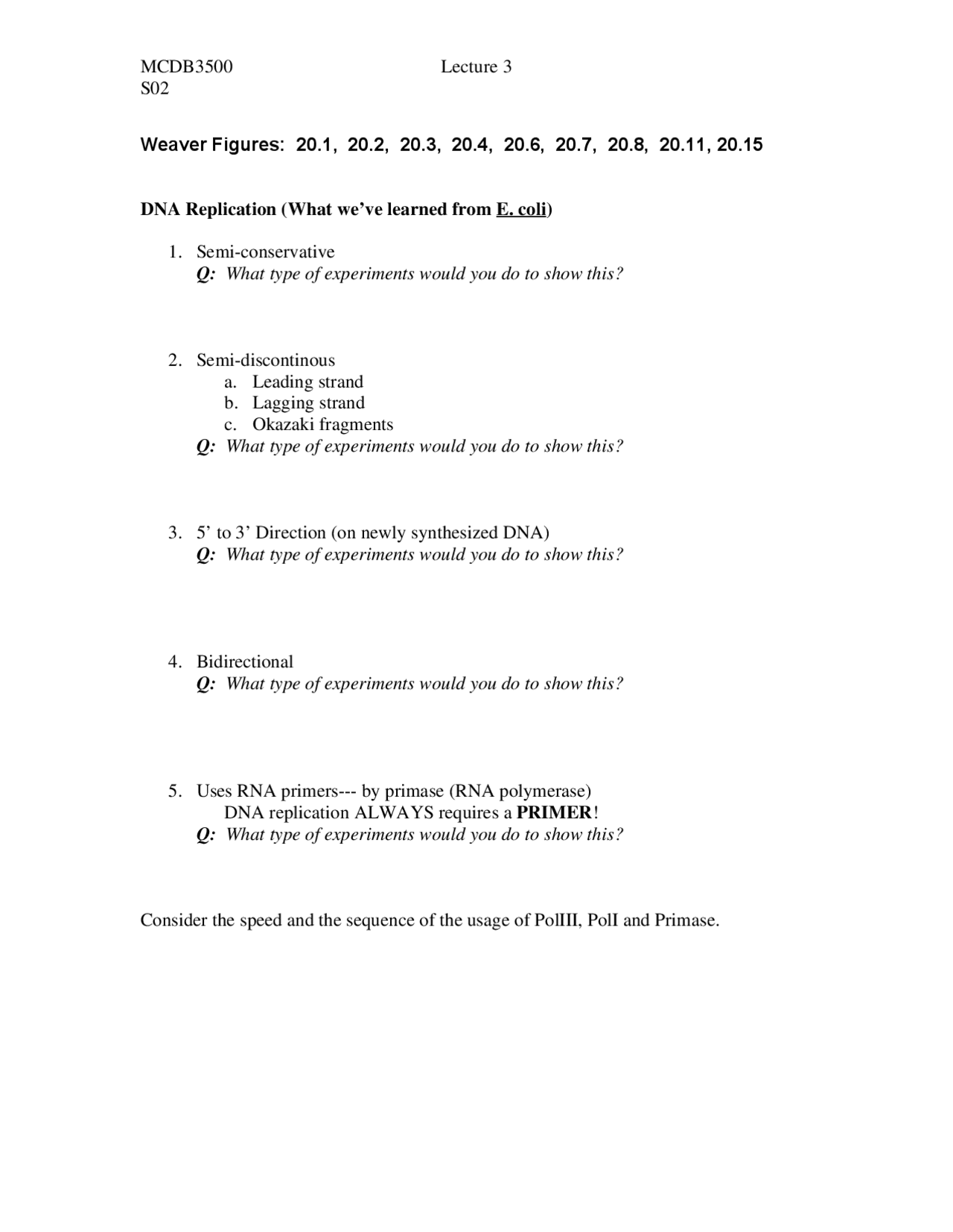 Dna Replication Molecular Biology Lecture Notes Mcdb 3500 Docsity