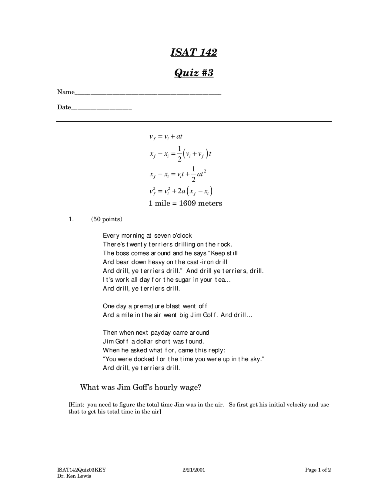 Quiz 3 With Solution For Analytical Methods Ii Isat 142 Docsity