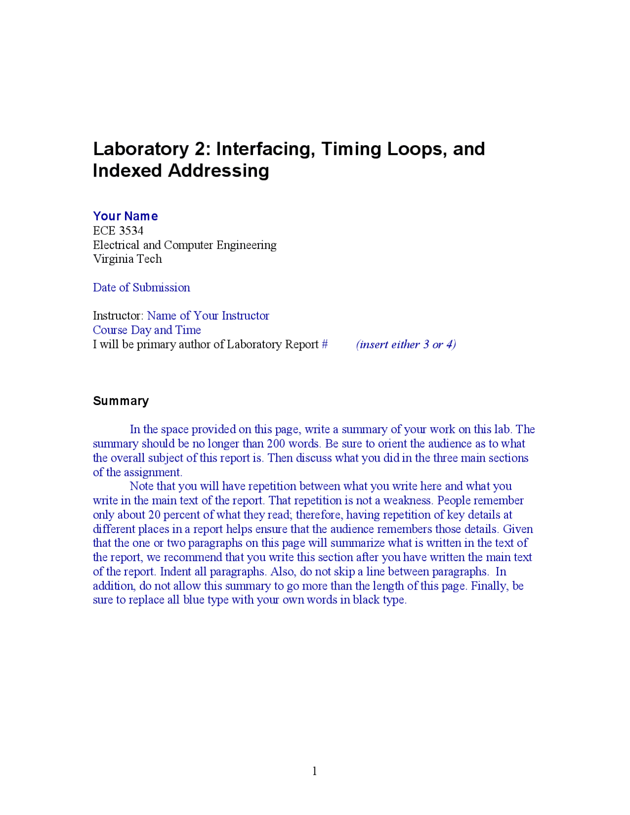 Laboratory 2: Interfacing, Timing Loops, and Indexed Addressing | ECE ...