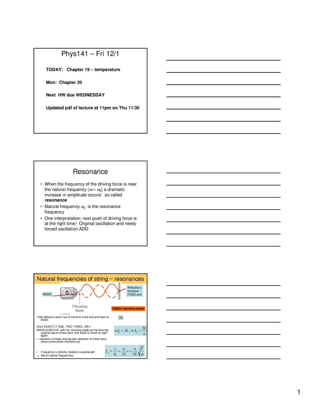 Temperature, Resonance - Principles Physics | PHYS 141 - Docsity