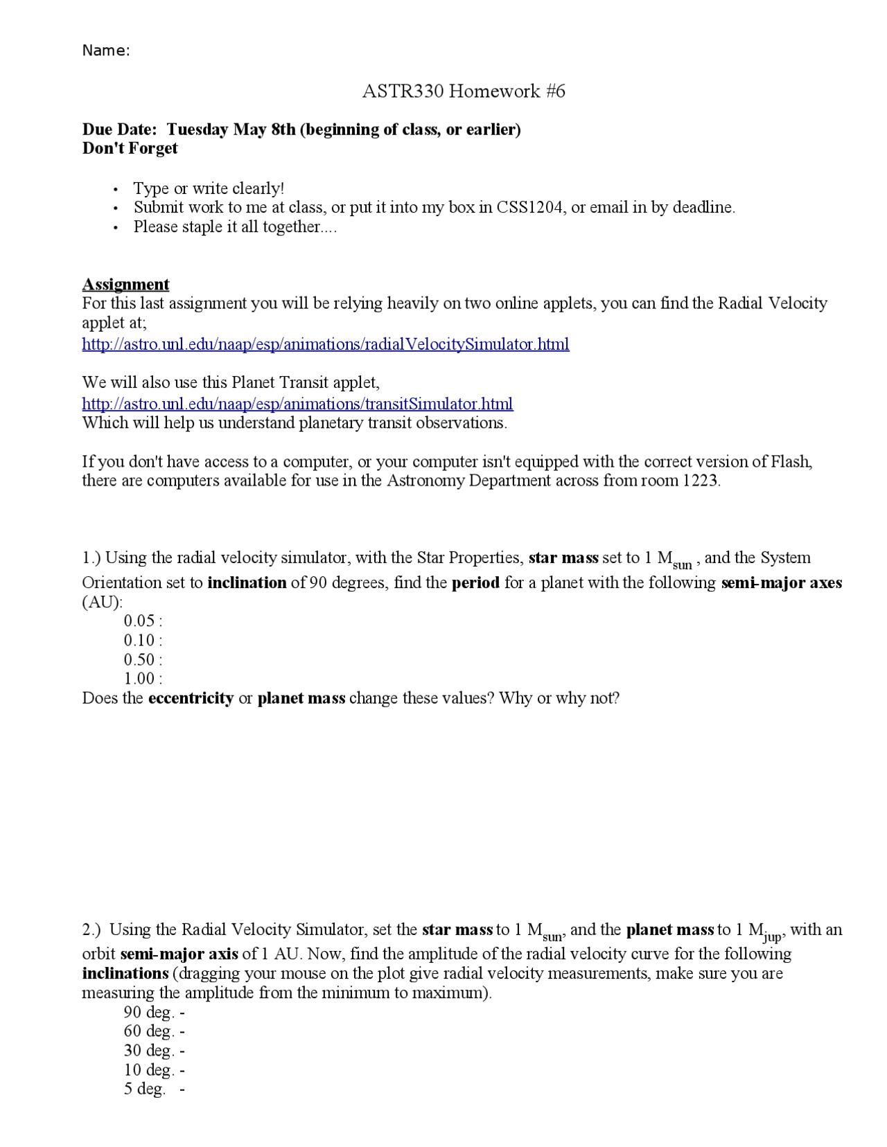 Homework 6 Questions Solar System Astronomy Astr 330 Docsity